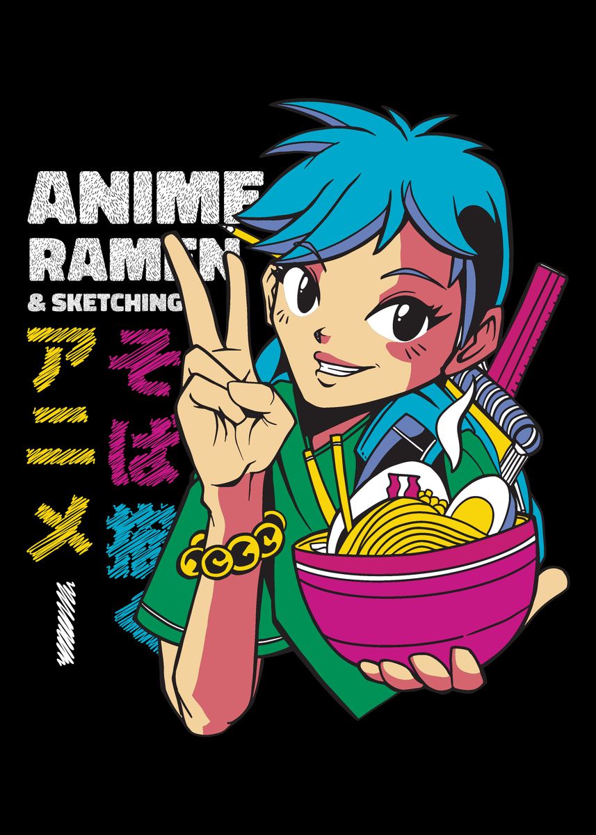 'Anime Ramen and Sketching' Poster, picture, metal print, paint by ...
