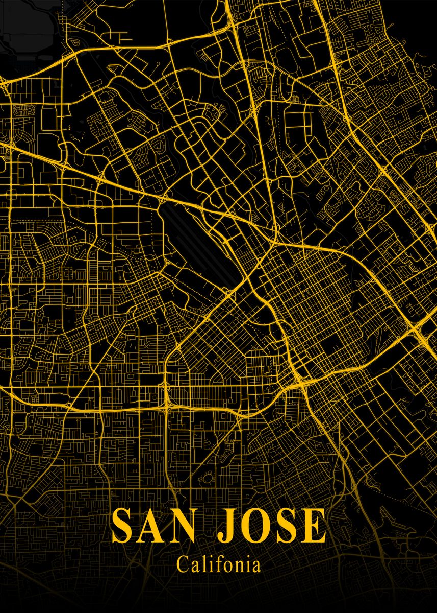 'SAN JOSE GOLD CITY MAP' Poster, picture, metal print, paint by Nae ...
