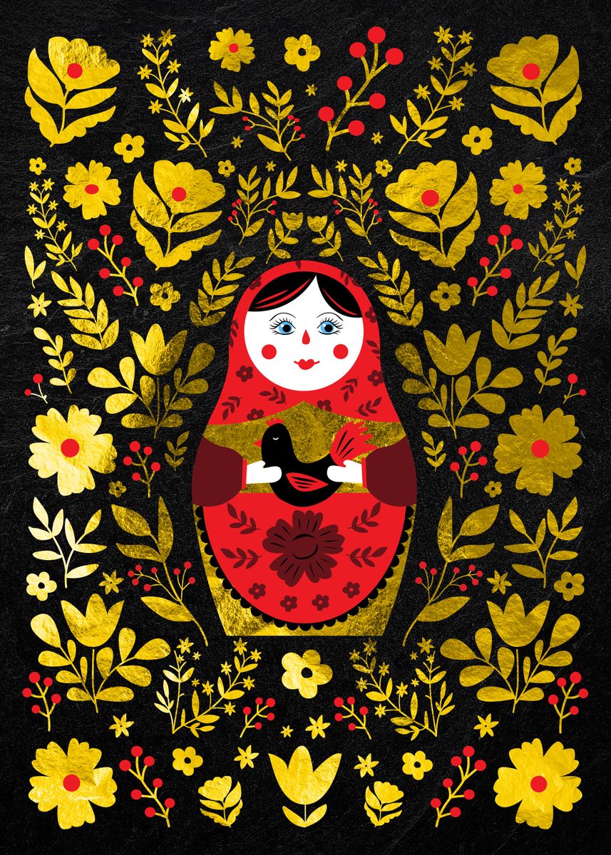 'Gold Russian hohloma ' Poster by Moon Calendar Studio | Displate