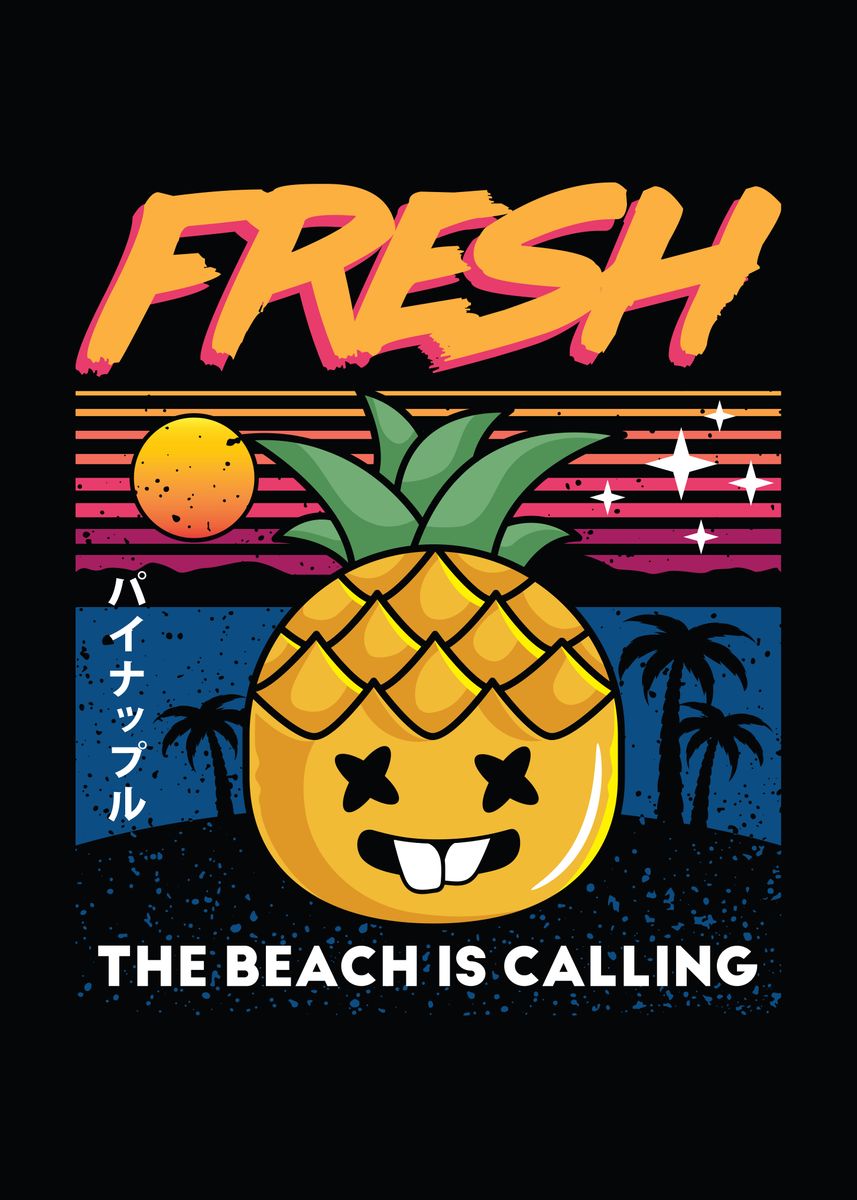 'Summer Retro Pineapple' Poster, picture, metal print, paint by Bhing ...