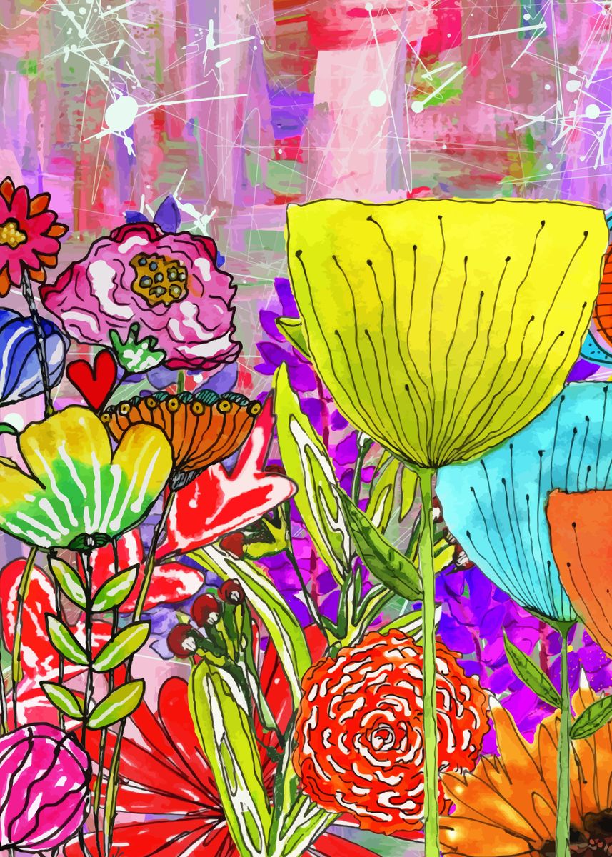 'Garden Flowers' Poster, picture, metal print, paint by Poptime | Displate