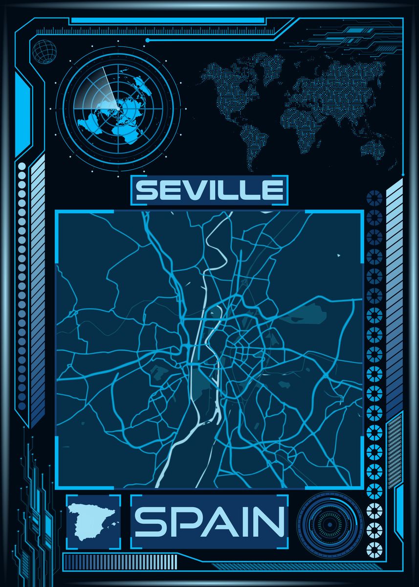 'SEVILLE MAP SPAIN' Poster by Artistic Paradigms | Displate