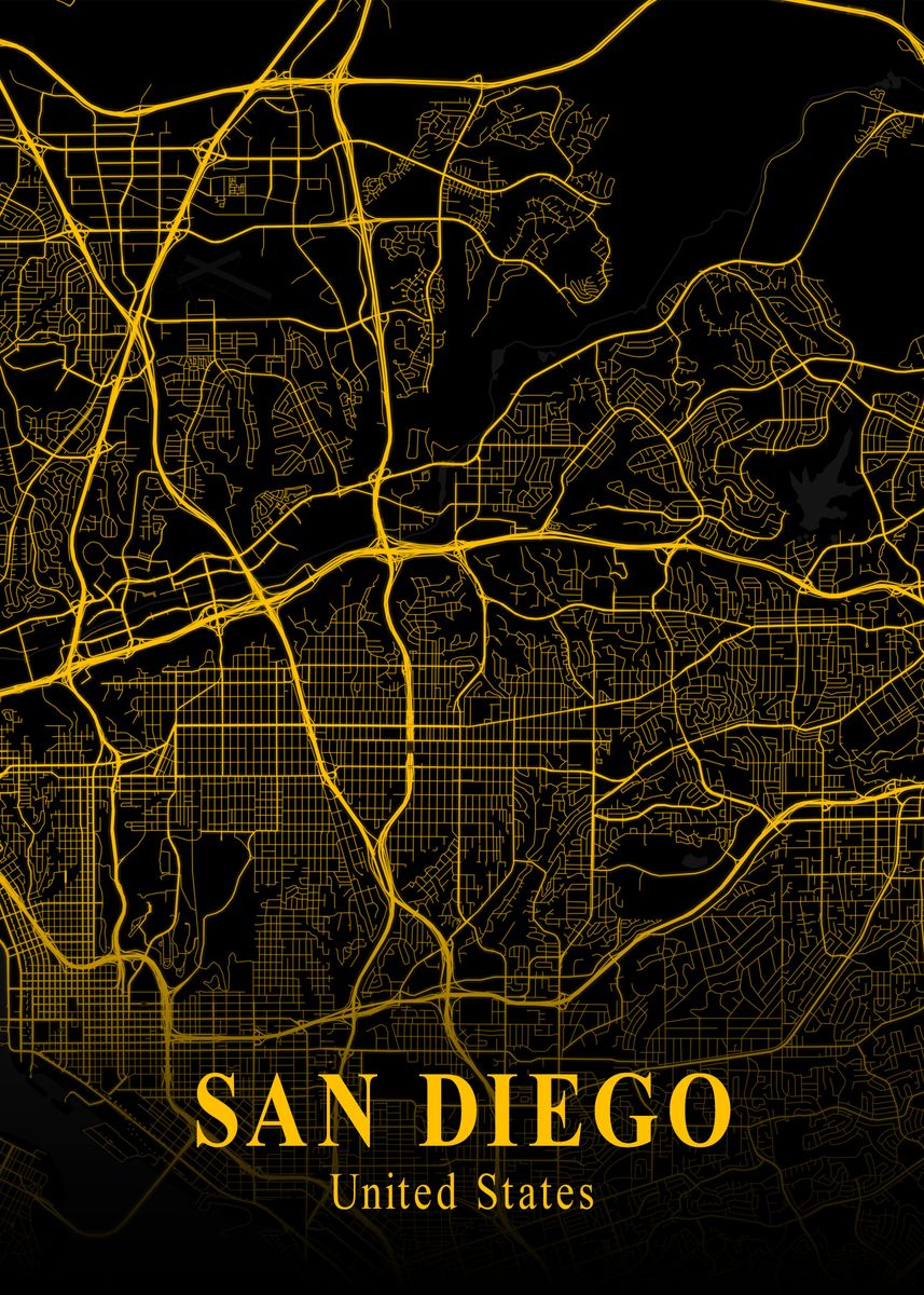 'SAN DIEGO GOLD CITY MAP' Poster by Nae | Displate