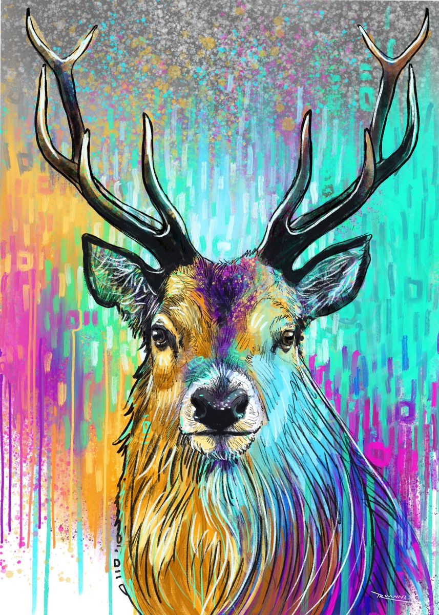 'Rainbow Stag' Poster, picture, metal print, paint by Rodolfo Rodox ...