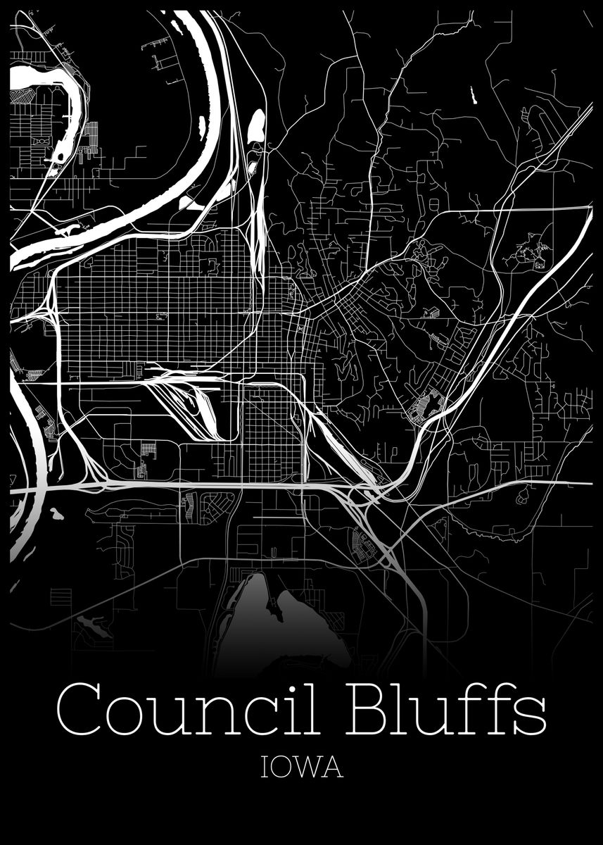 'Council Bluffs Iowa map' Poster by RelDesign | Displate