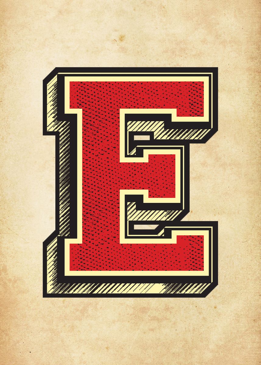 'Vintage Letter E' Poster, picture, metal print, paint by OliArt | Displate
