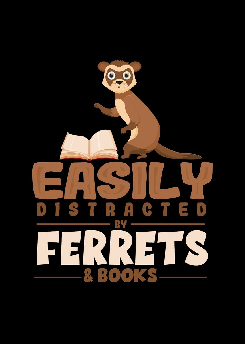 'Ferrets Books Reading Gift' Poster, picture, metal print, paint by TW ...