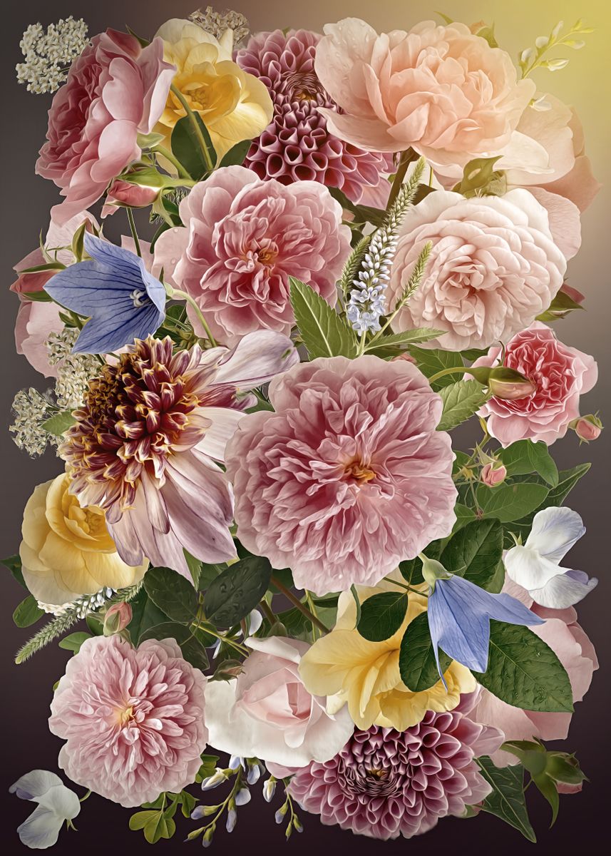 'Rosy Morning Floral' Poster, picture, metal print, paint by Caroline ...
