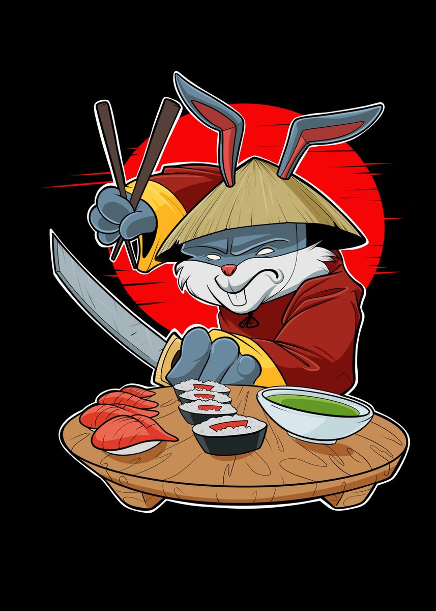'Samurai Sushi Rabbit Maki' Poster, picture, metal print, paint by ...