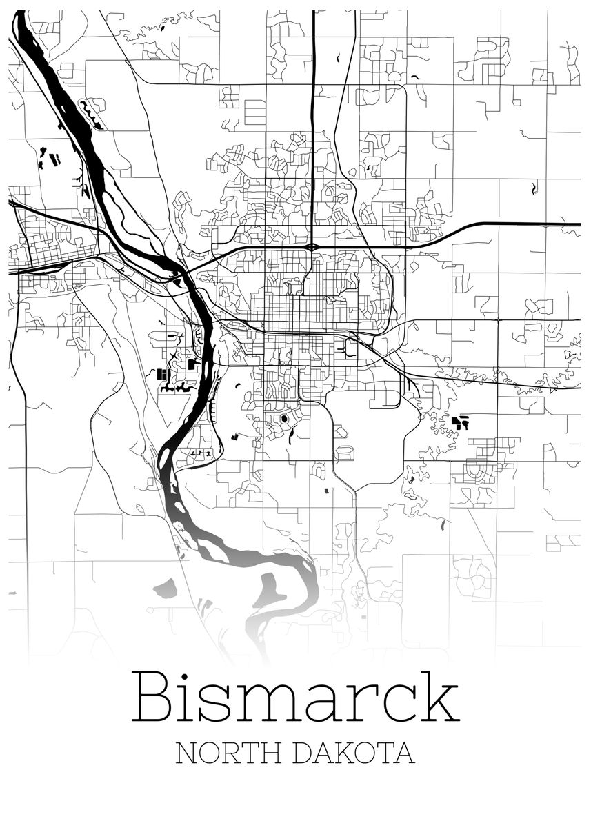 'Bismarck North Dakota map' Poster, picture, metal print, paint by ...