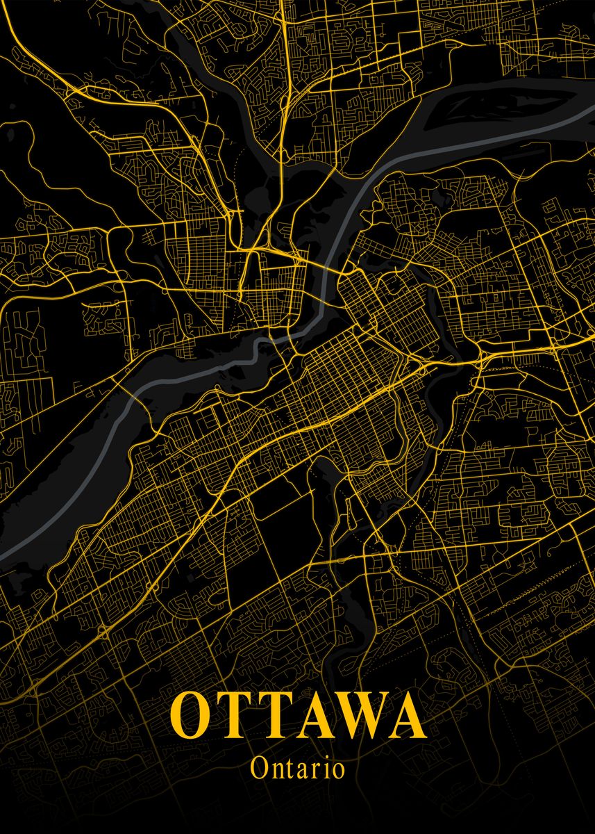 'OTTAWA GOLD CITY MAP' Poster, picture, metal print, paint by Nae ...