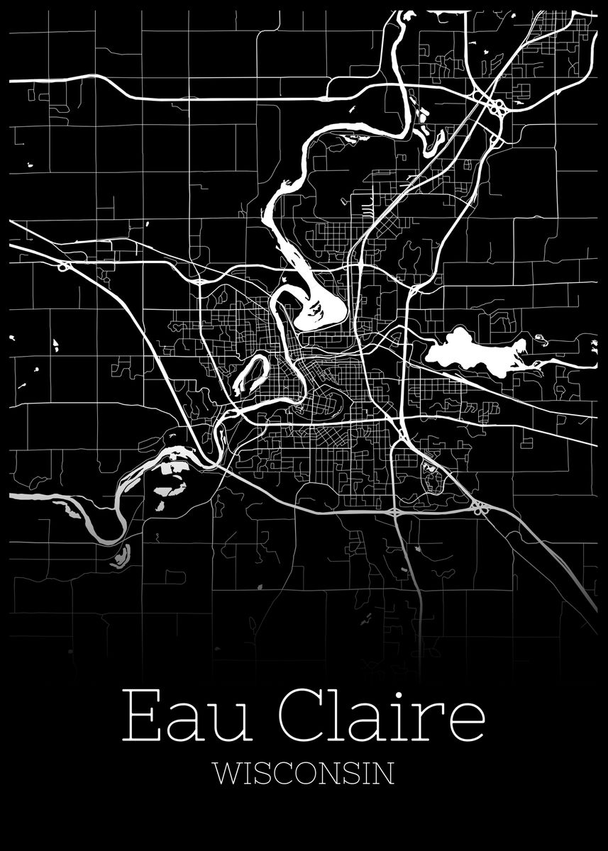 'Eau Claire Wisconsin map' Poster, picture, metal print, paint by ...