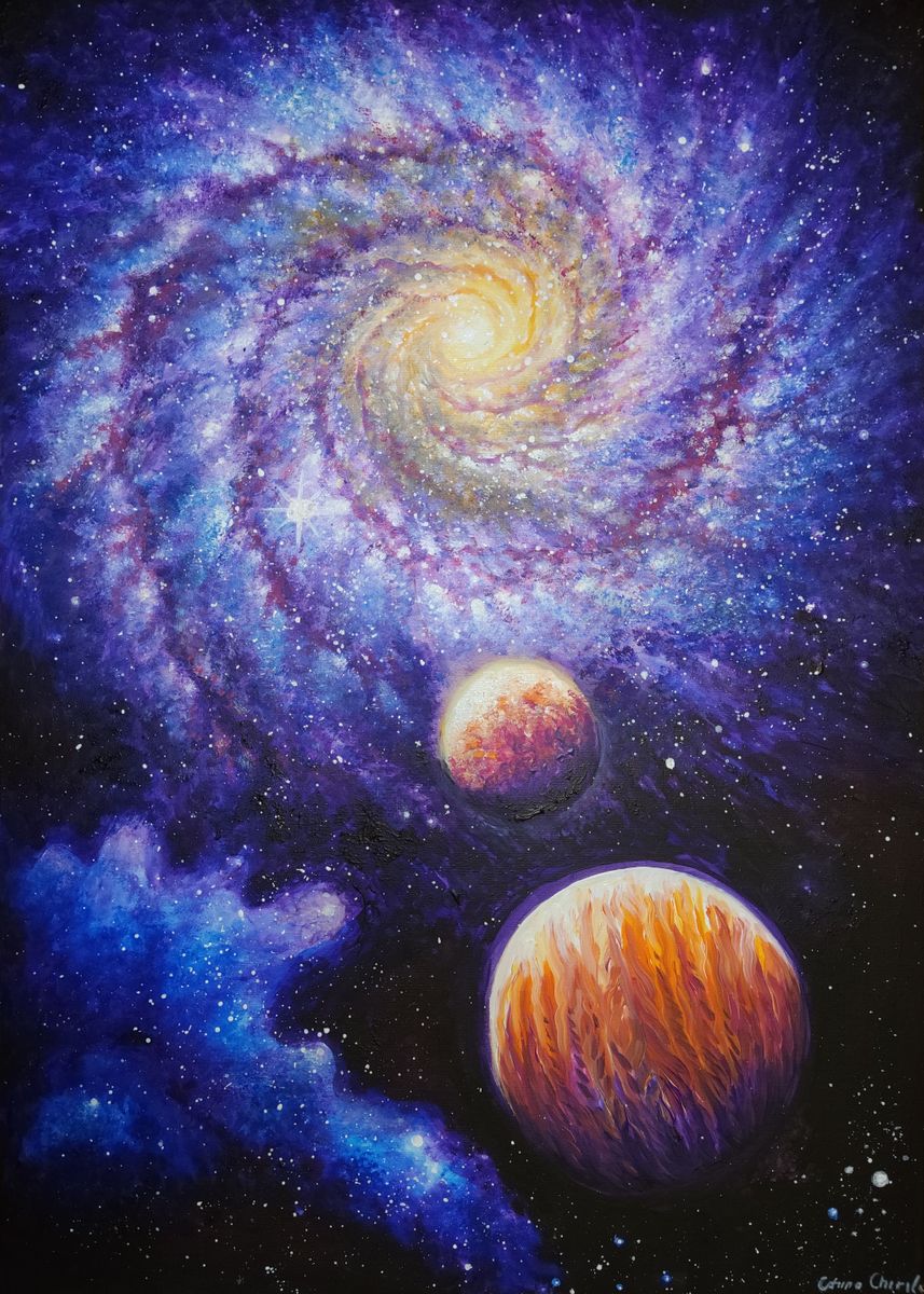 'Galaxy and planets' Poster, picture, metal print, paint by ...