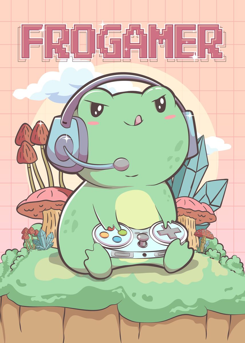 'Cottagecore Frog Gamer' Poster, picture, metal print, paint by ...