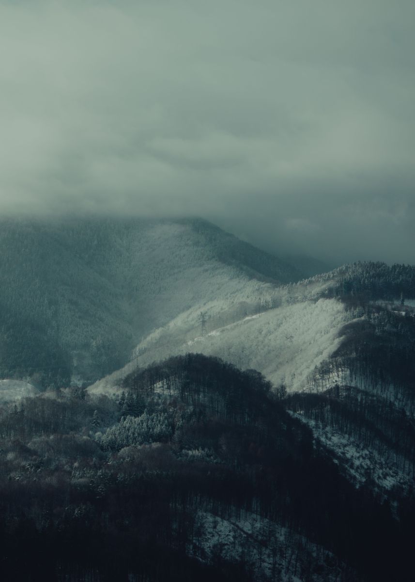 'Snowy hills' Poster, picture, metal print, paint by 19thpic | Displate