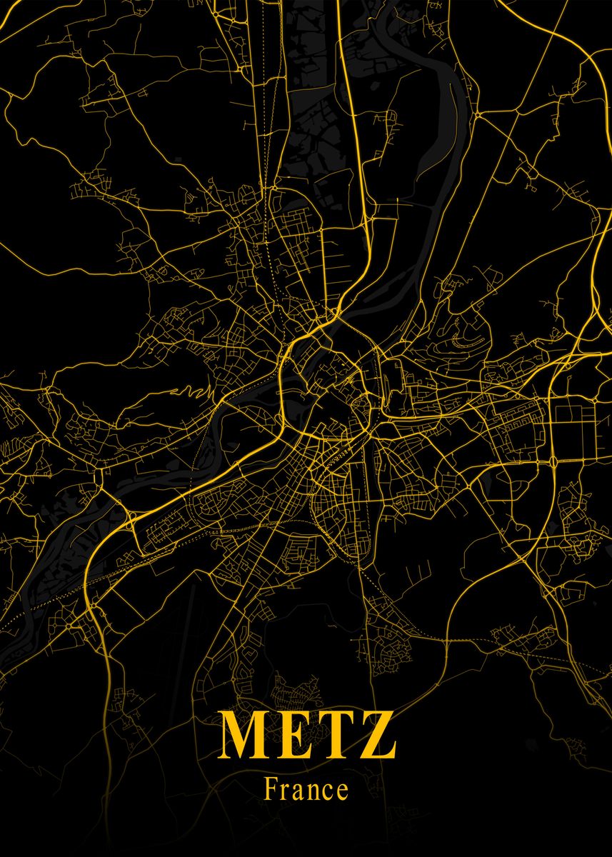 'METZ GOLD CITY MAP' Poster, picture, metal print, paint by Nae | Displate