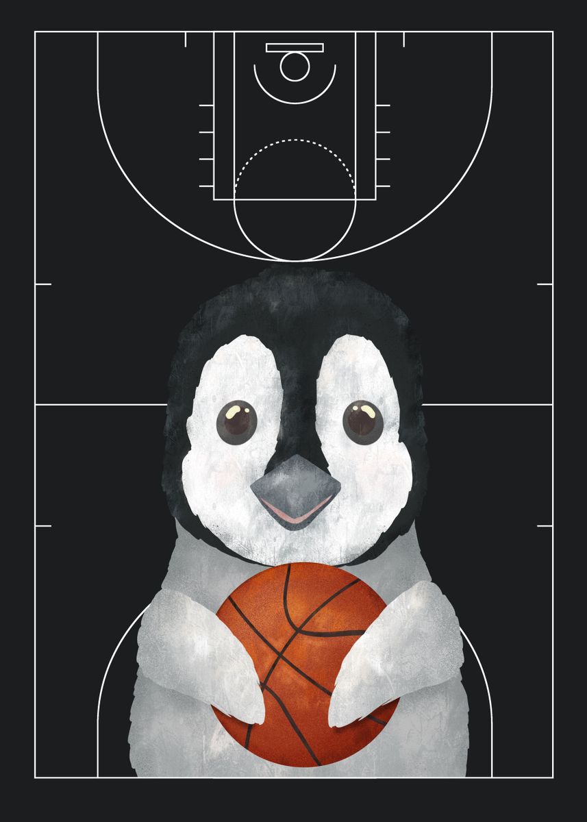 'Penguin Basketball Player' Poster, picture, metal print, paint by ...