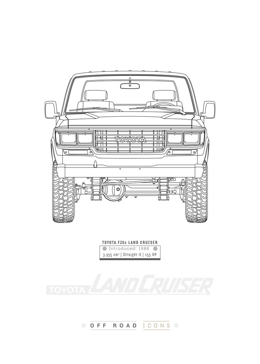 'FJ62 BW' Poster by Off Road Icons Design | Displate