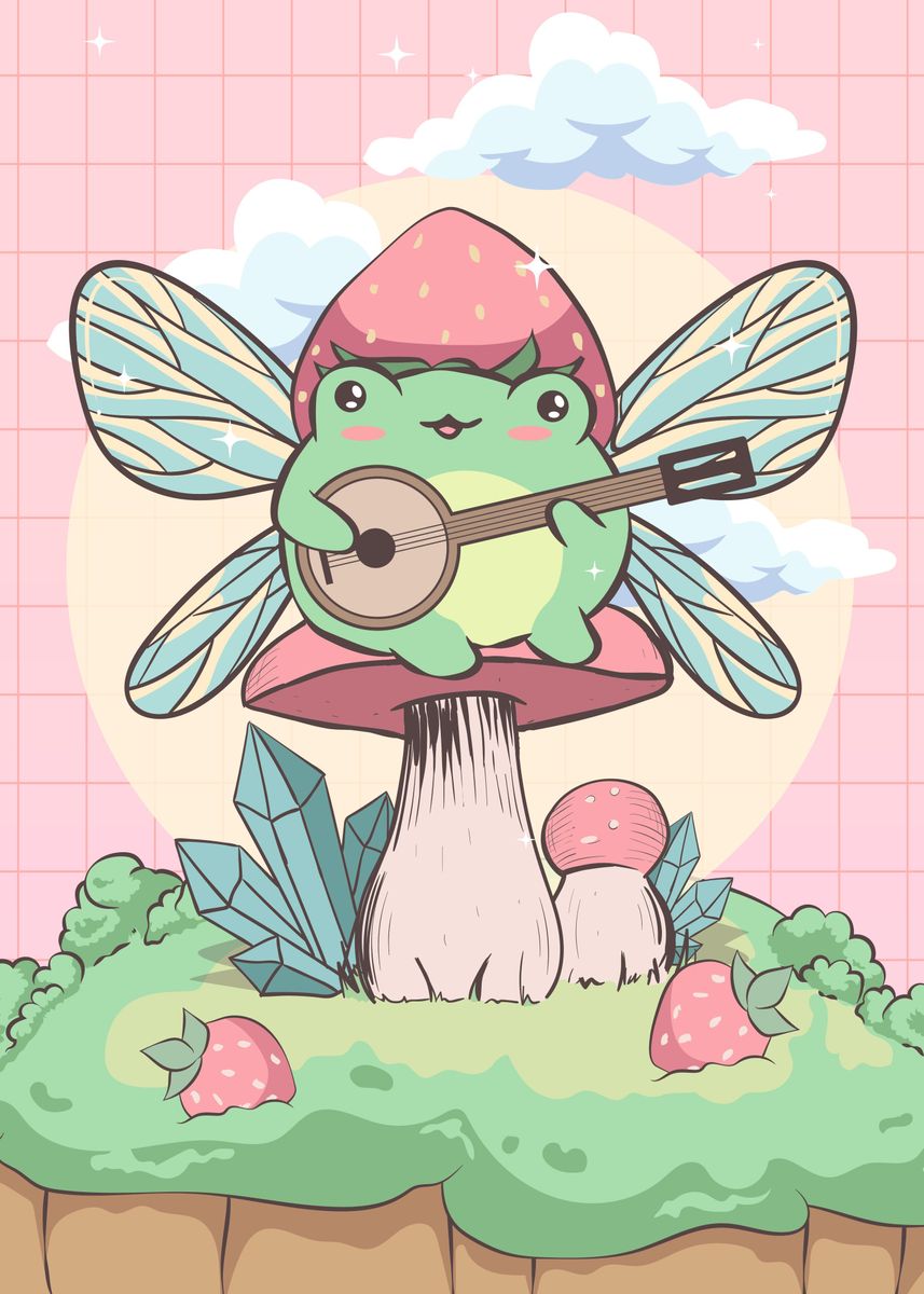 'Cottagecore Fairy Frog' Poster, picture, metal print, paint by ...