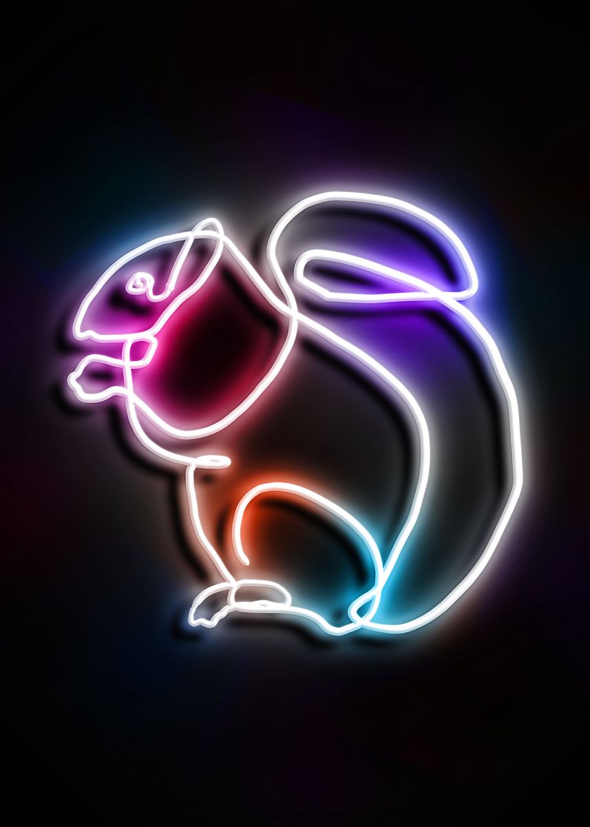 'squirrel neon art' Poster, picture, metal print, paint by Izmo ...