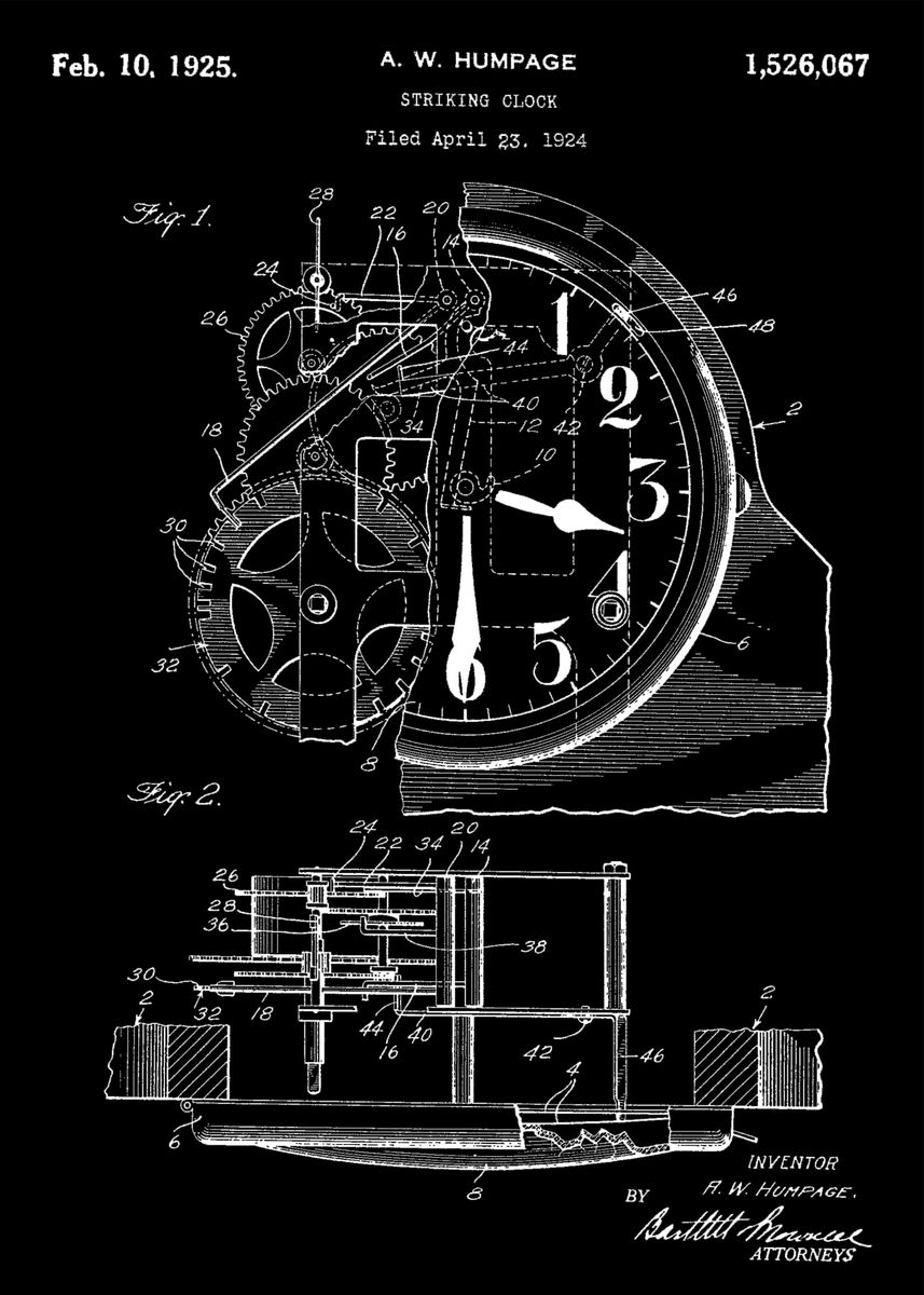 'Striking clock patent ' Poster, picture, metal print, paint by ...