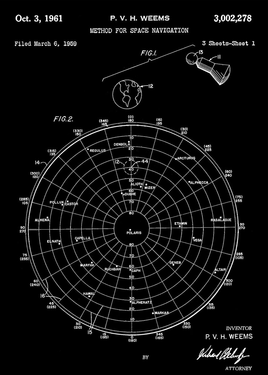 'Space Navigation patent' Poster, picture, metal print, paint by ...