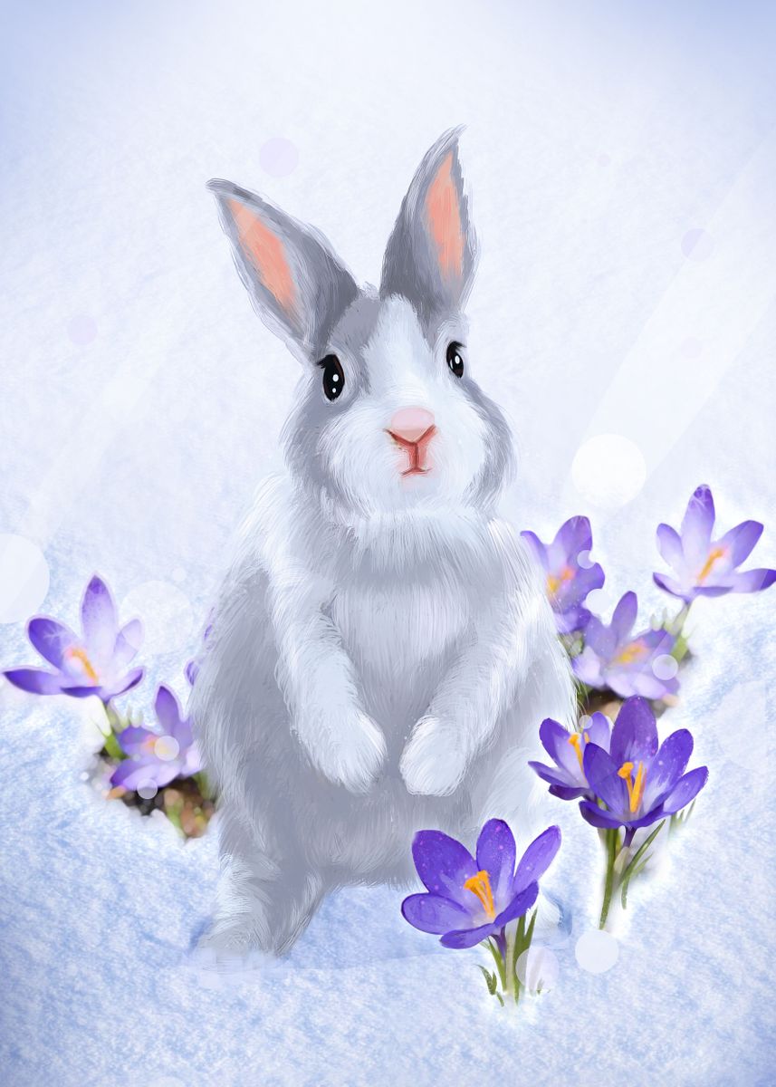 'cute snow bunny' Poster, picture, metal print, paint by Hasnaa Art ...