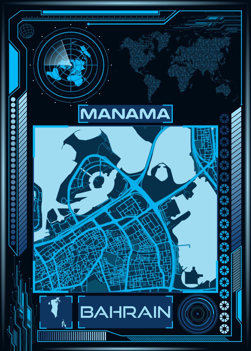 'MANAMA MAP BAHRAIN' Poster, picture, metal print, paint by Artistic ...