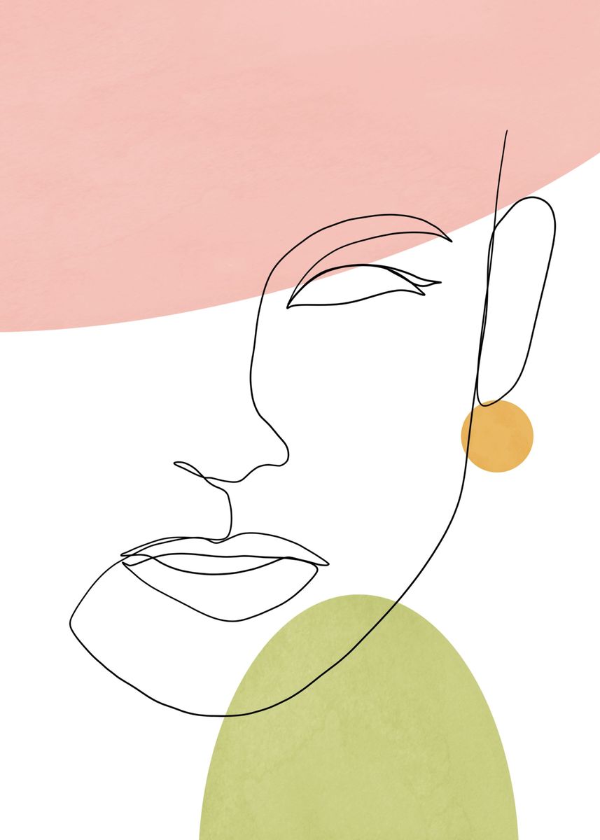 'Girl Face One Line Drawing' Poster, picture, metal print, paint by ...