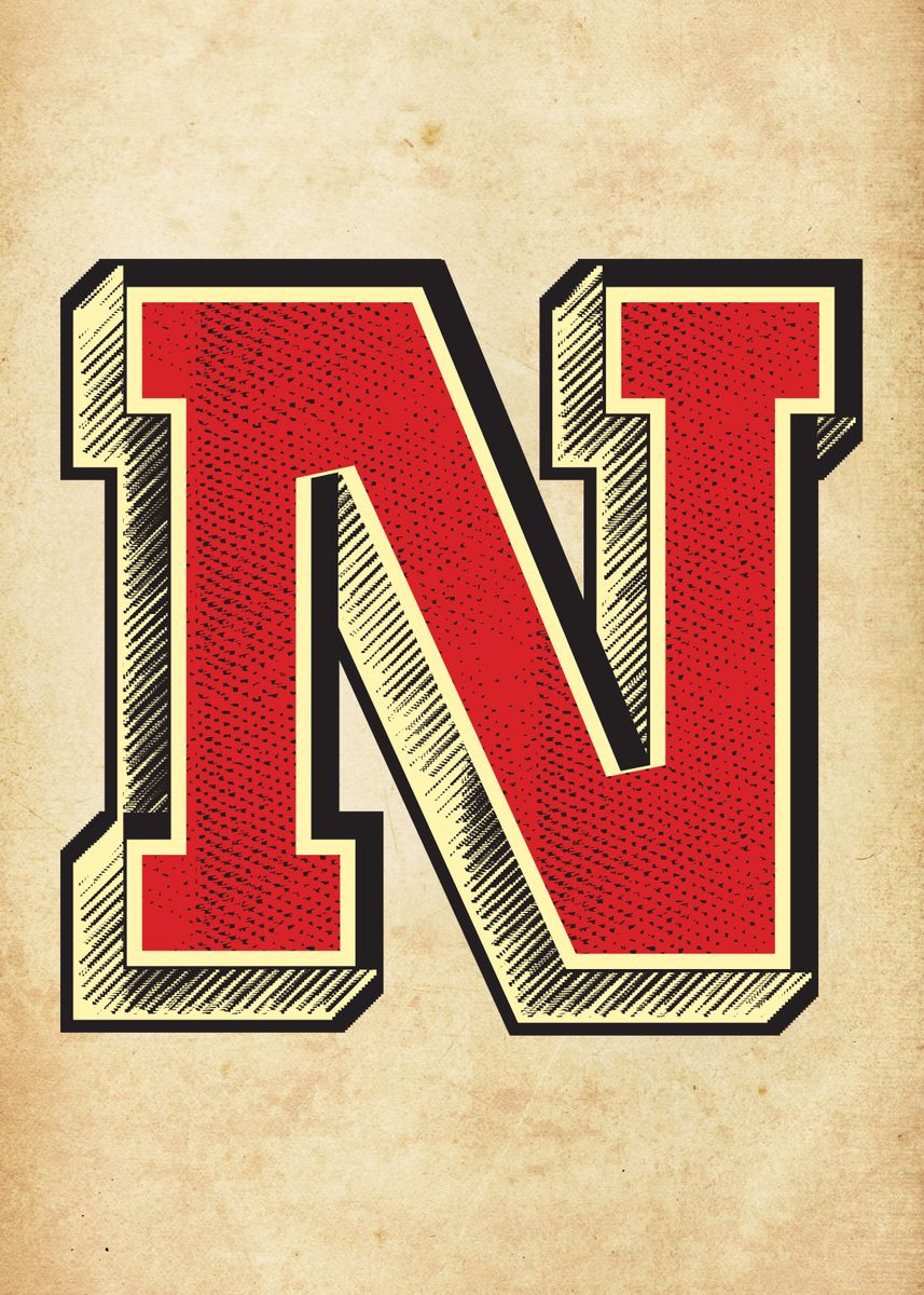 'Vintage Letter N' Poster by OliArt | Displate