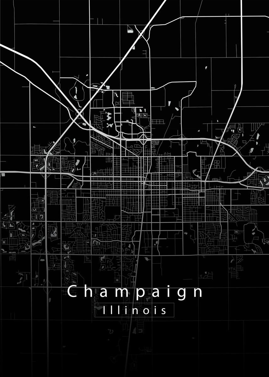 'Champaign City Map' Poster, picture, metal print, paint by Mapique ...
