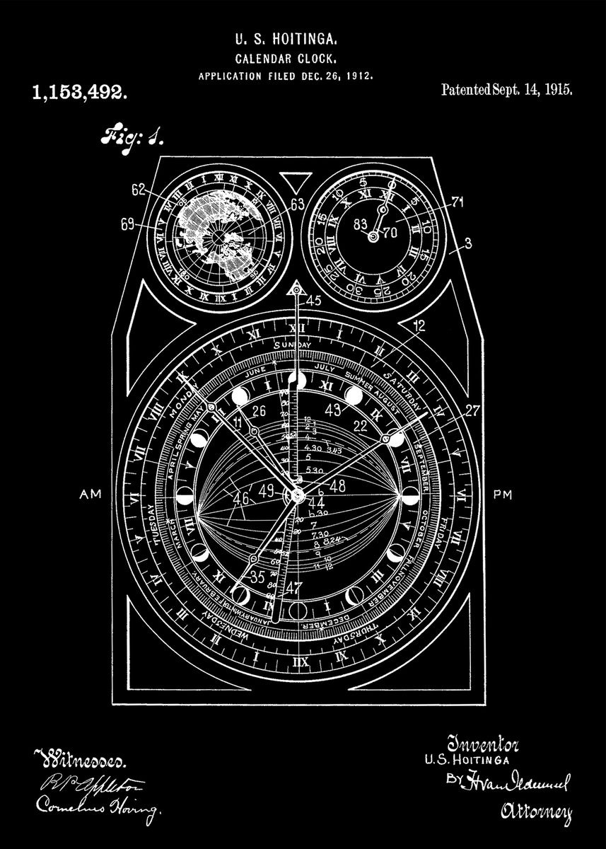 'Calendar Clock patent' Poster, picture, metal print, paint by ...