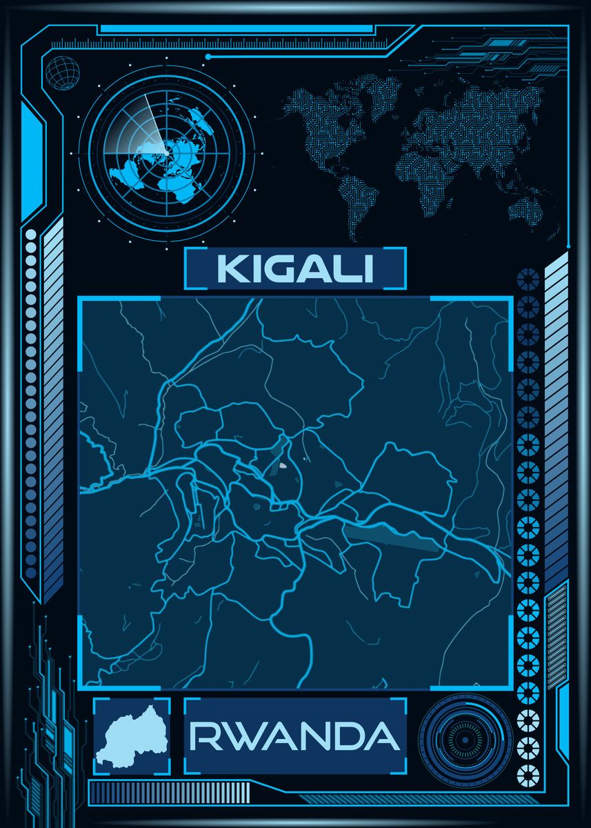 'KIGALI MAP RWANDA' Poster, picture, metal print, paint by Artistic ...