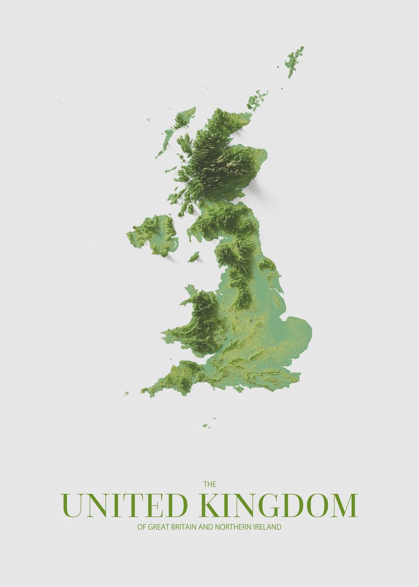 'UK Shaded Relief Map' Poster, picture, metal print, paint by Posterium ...