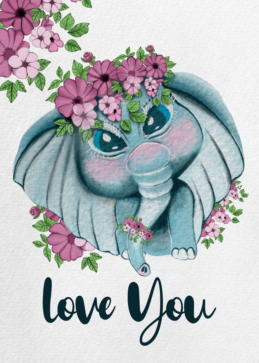 'Cute Baby Elephant' Poster, picture, metal print, paint by KarimaBoArt ...