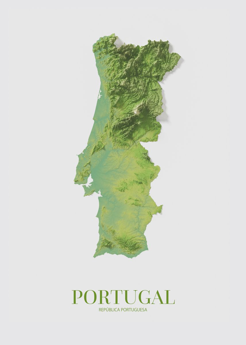 'Portugal Shaded Relief Map' Poster by Posterium Wall Art | Displate