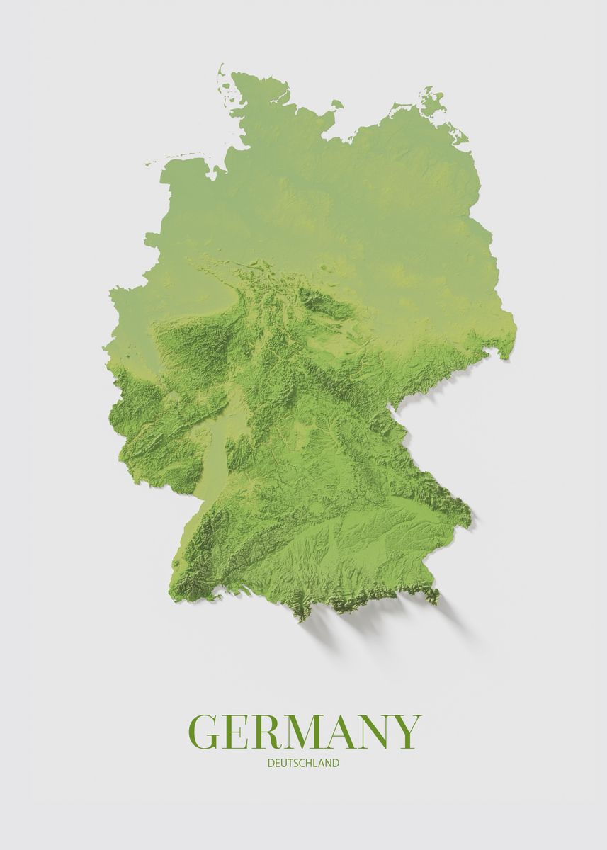 'Germany Shaded Relief Map' Poster, picture, metal print, paint by ...