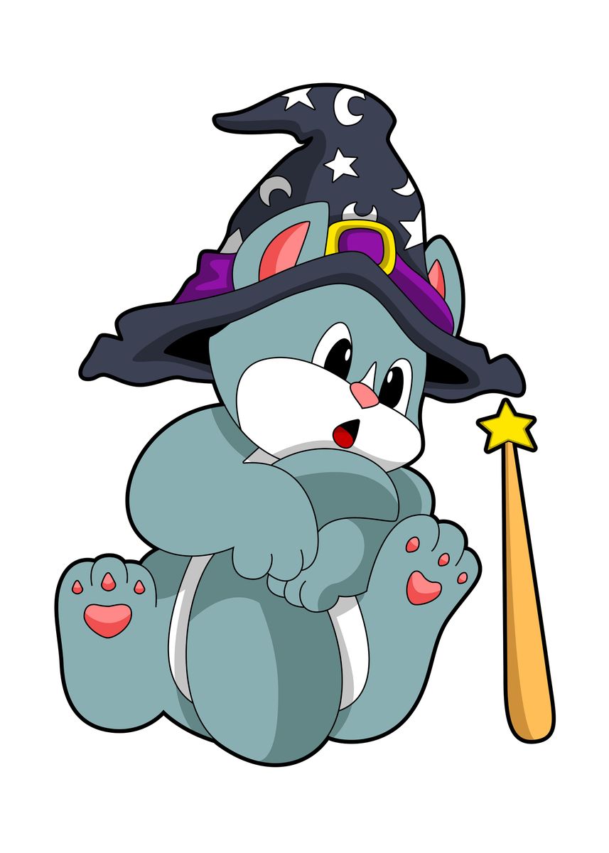 'Cat Wizard Magic wand Hat' Poster by Markus Schnabel | Displate