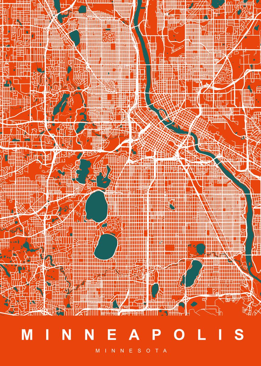 'MINNEAPOLIS Map MINNESOTA ' Poster, picture, metal print, paint by ...