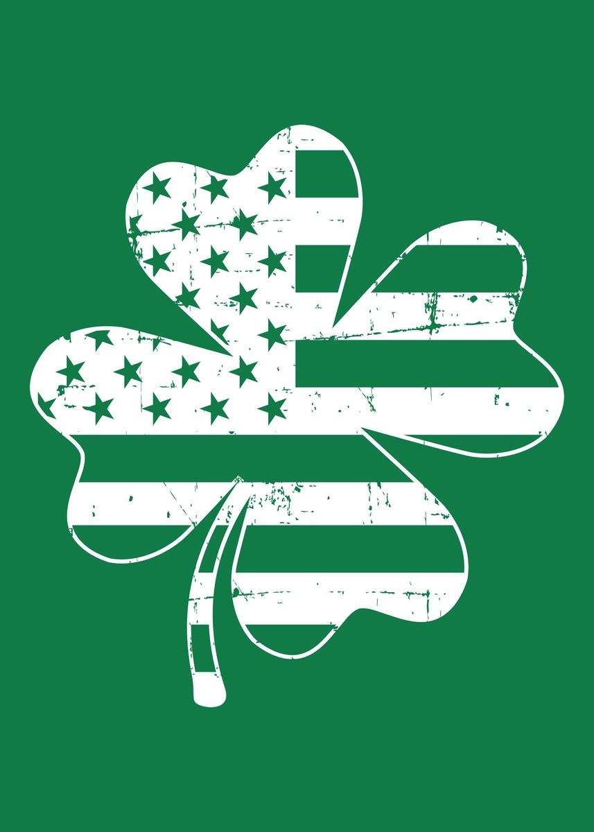 'Shamrock USA flag St Patr' Poster, picture, metal print, paint by ...