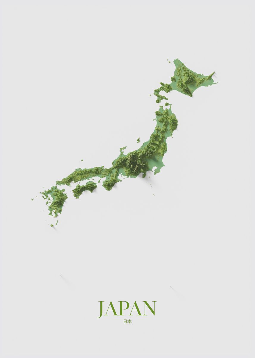 'Japan Shaded Relief Map' Poster by Posterium Wall Art | Displate