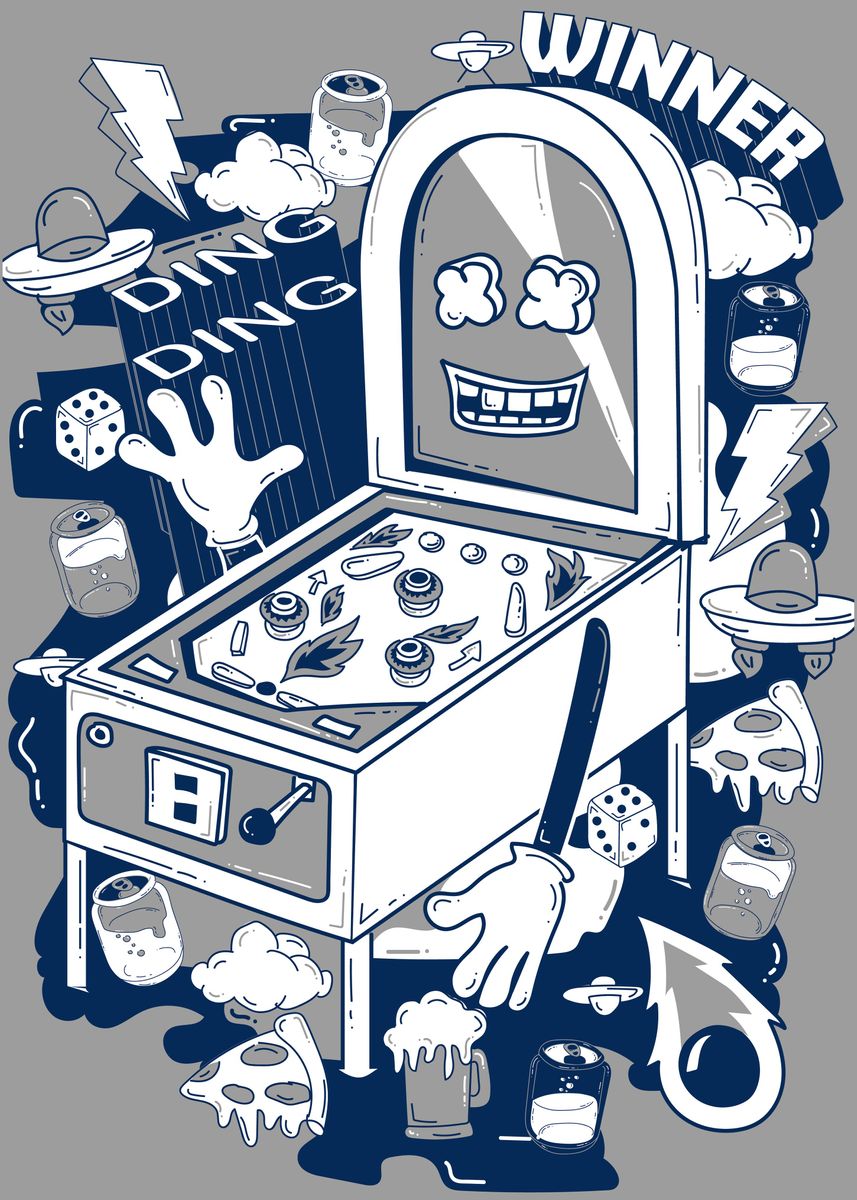 'Funny Pinball machine' Poster, picture, metal print, paint by ...