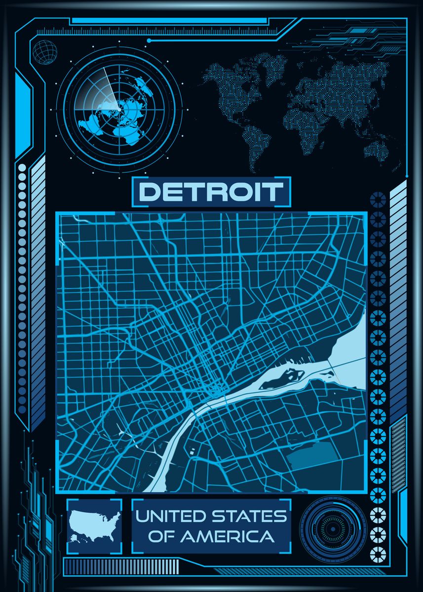 'DETROIT MAP USA' Poster, picture, metal print, paint by Artistic ...