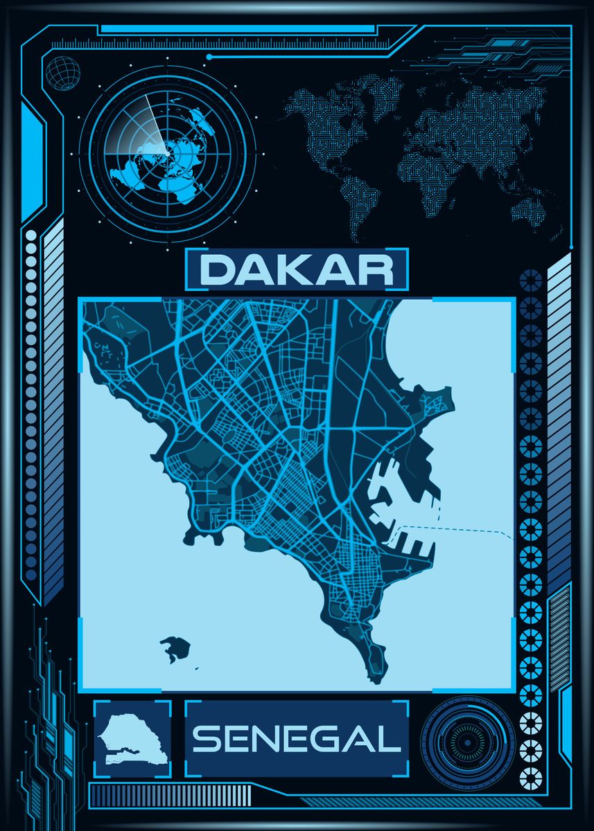 'DAKAR MAP SENEGAL' Poster, picture, metal print, paint by Artistic ...