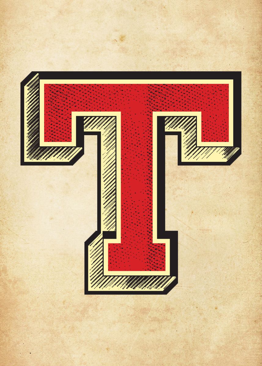 'Vintage Letter T' Poster, picture, metal print, paint by OliArt | Displate