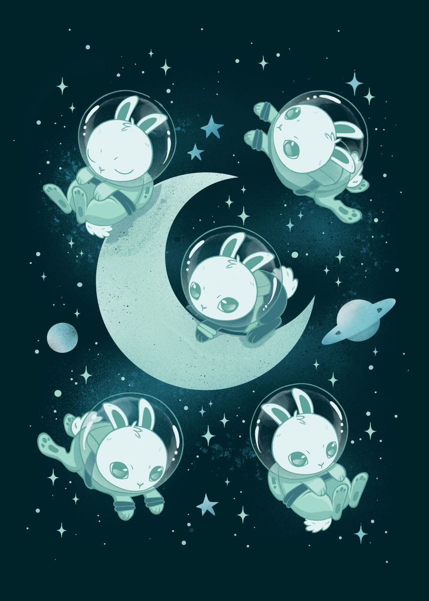 'Space Bunnies' Poster, picture, metal print, paint by Erika Biagiola ...