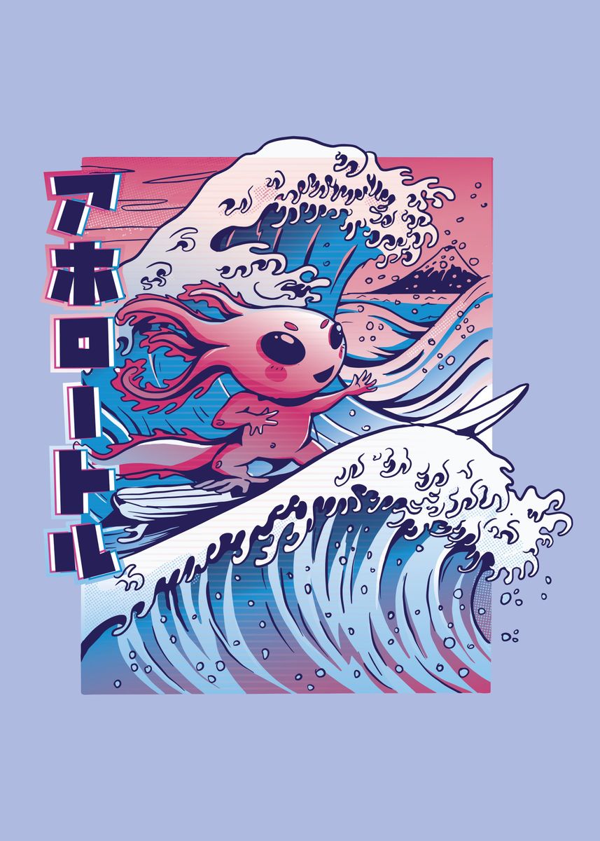 'little surfing Axolotl ' Poster by Andreas Schellenberg | Displate