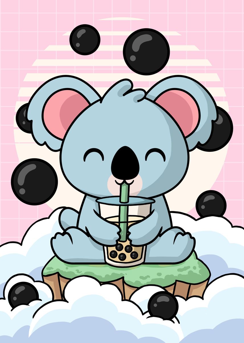 'Koala Bear Boba Mlk Tea' Poster, picture, metal print, paint by ...