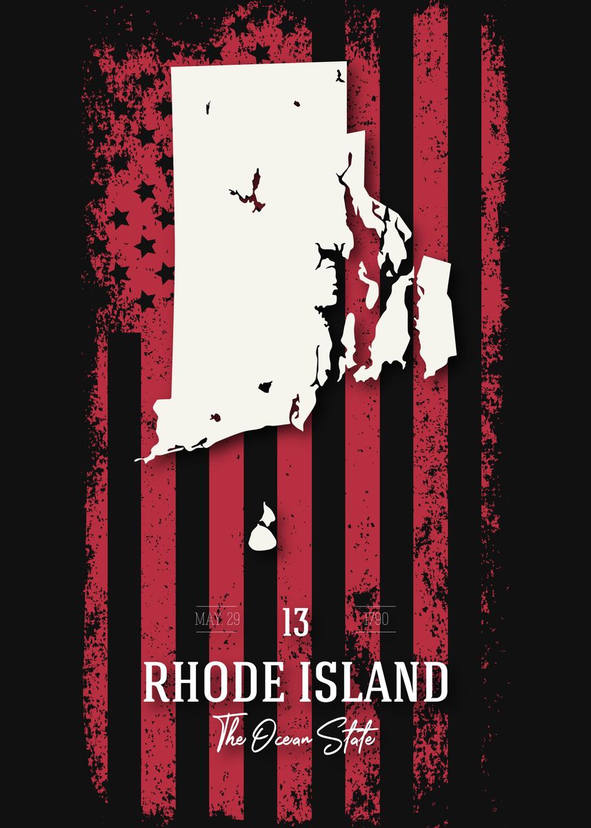 'Rhode Island State Map USA' Poster, picture, metal print, paint by ...