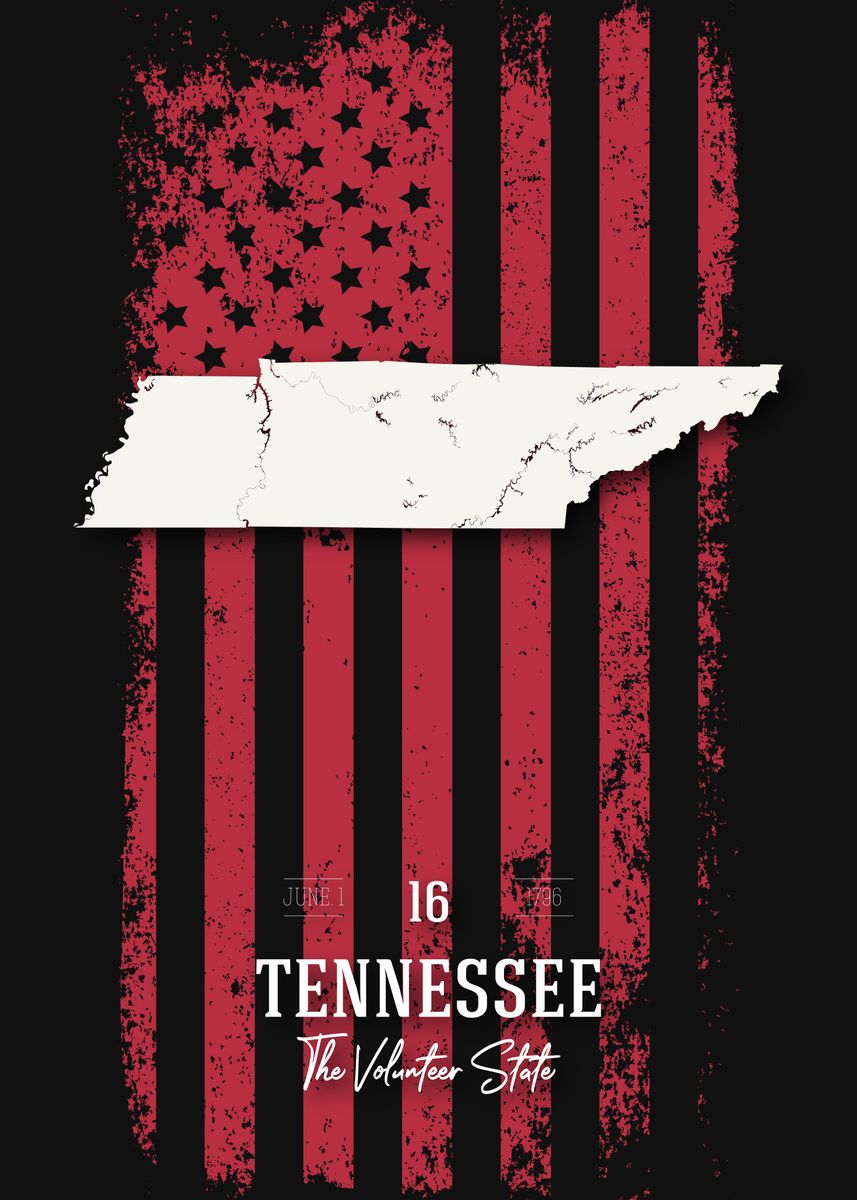 'Tennessee State Map USA' Poster, picture, metal print, paint by ...